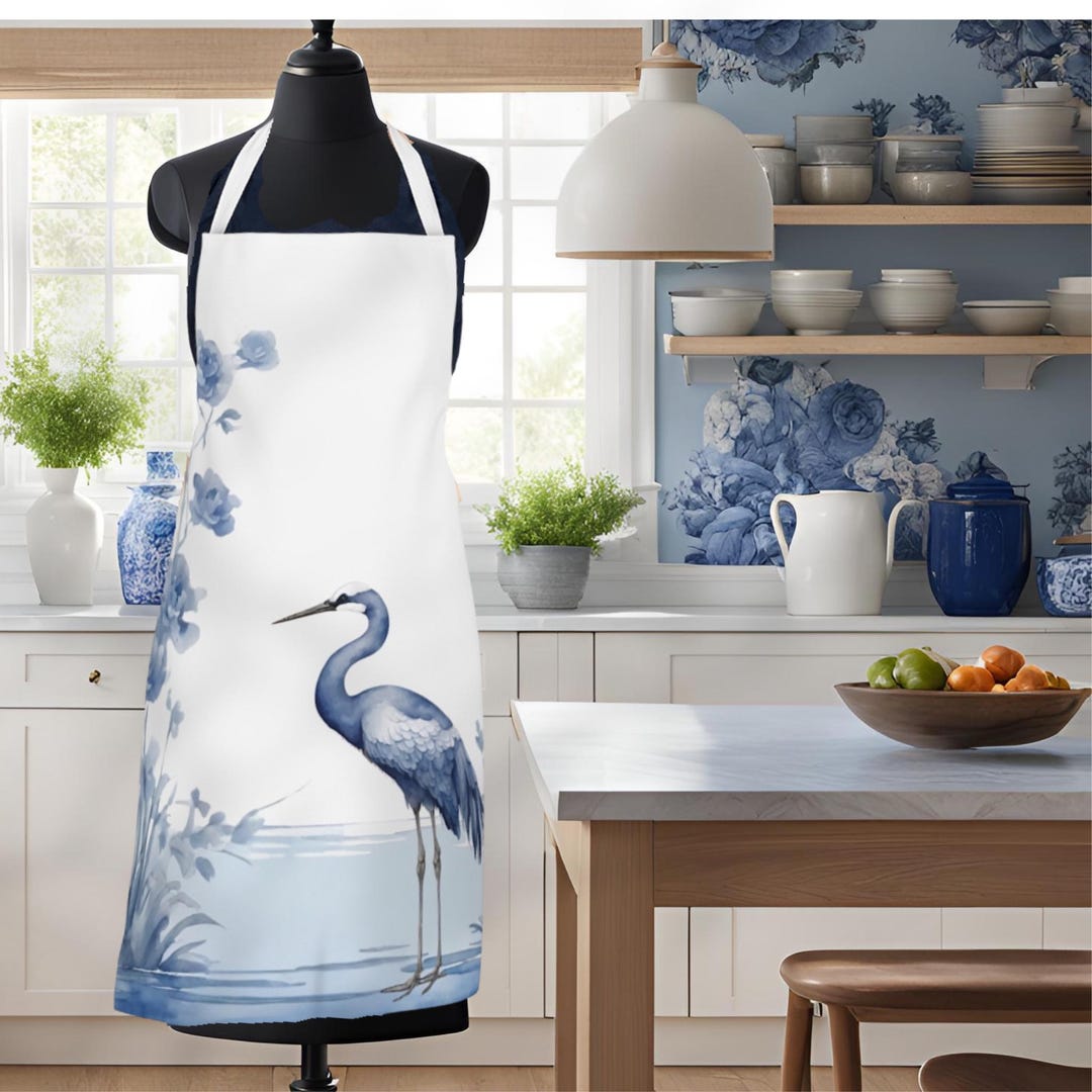 Custom Chinoiserie Apron,kitchen Grandma Core, Cooking Apron, Blue ...