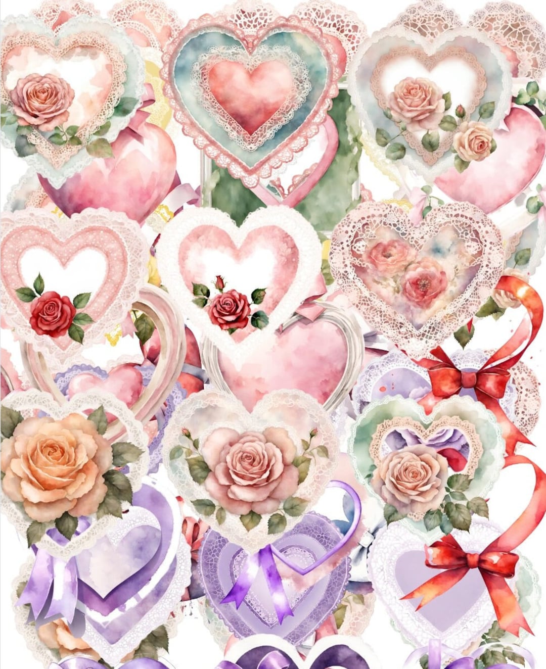 Heart Clipart Bundle, Valentines Day, Coquette Hearts, Junk Journal ...