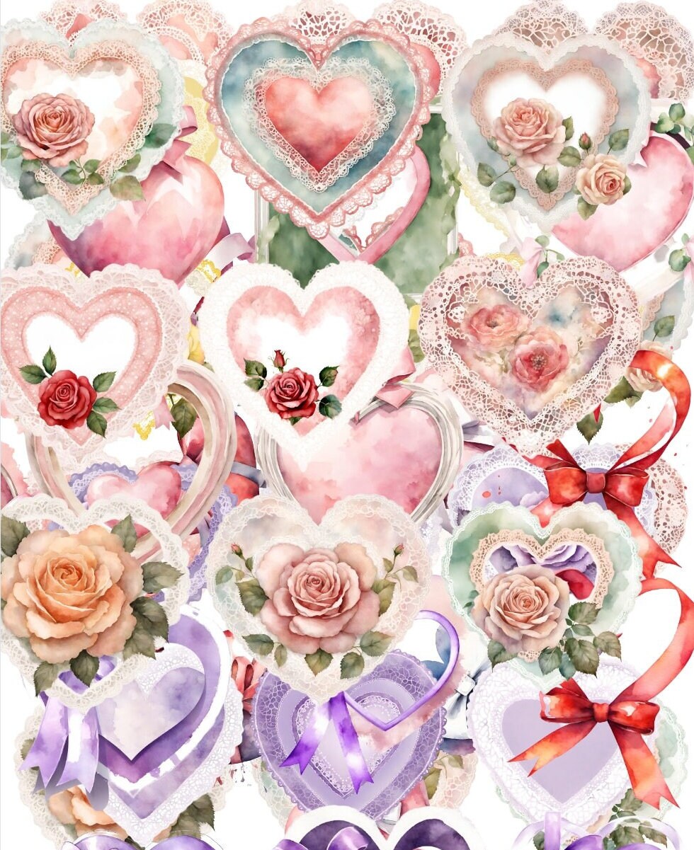 Heart Clipart Bundle, Valentines Day, Coquette Hearts, Junk Journal ...