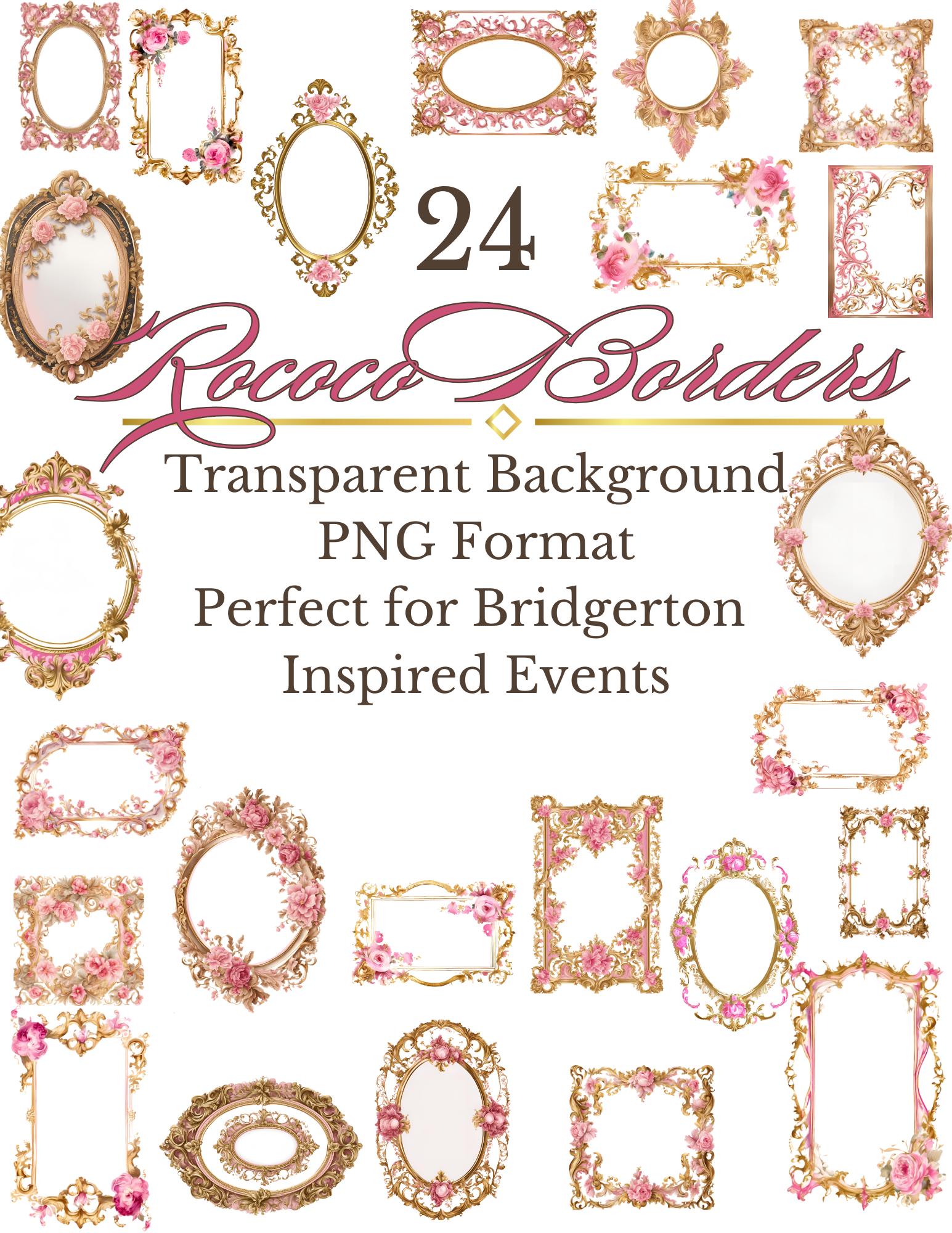 Rococo Border, Printable Pink Gold PNG Frame, Clipart, Coquette Style ...