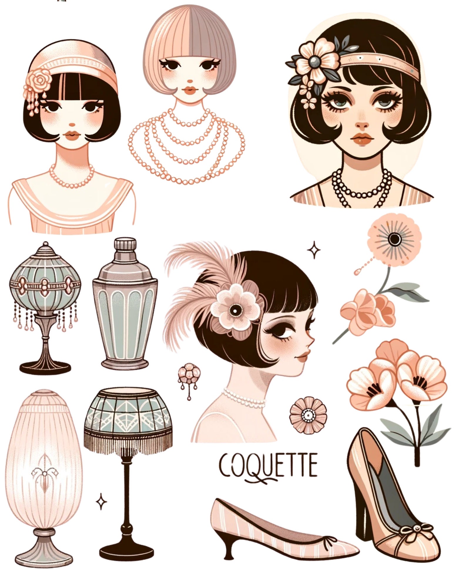 Vintage Coquette Clipart, Roaring Twenties, Printable PNG File, 1920s ...