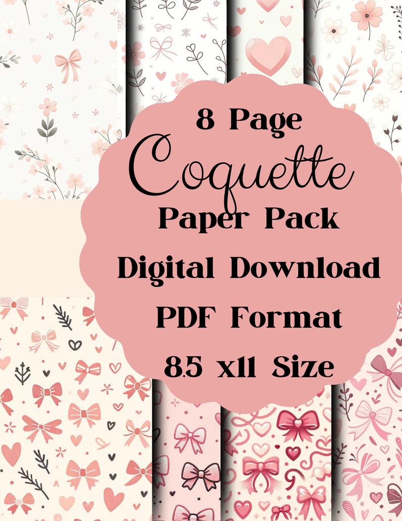 Coquette Digital Paper Pack, PDF, Eco-friendly Crafting, Digital ...