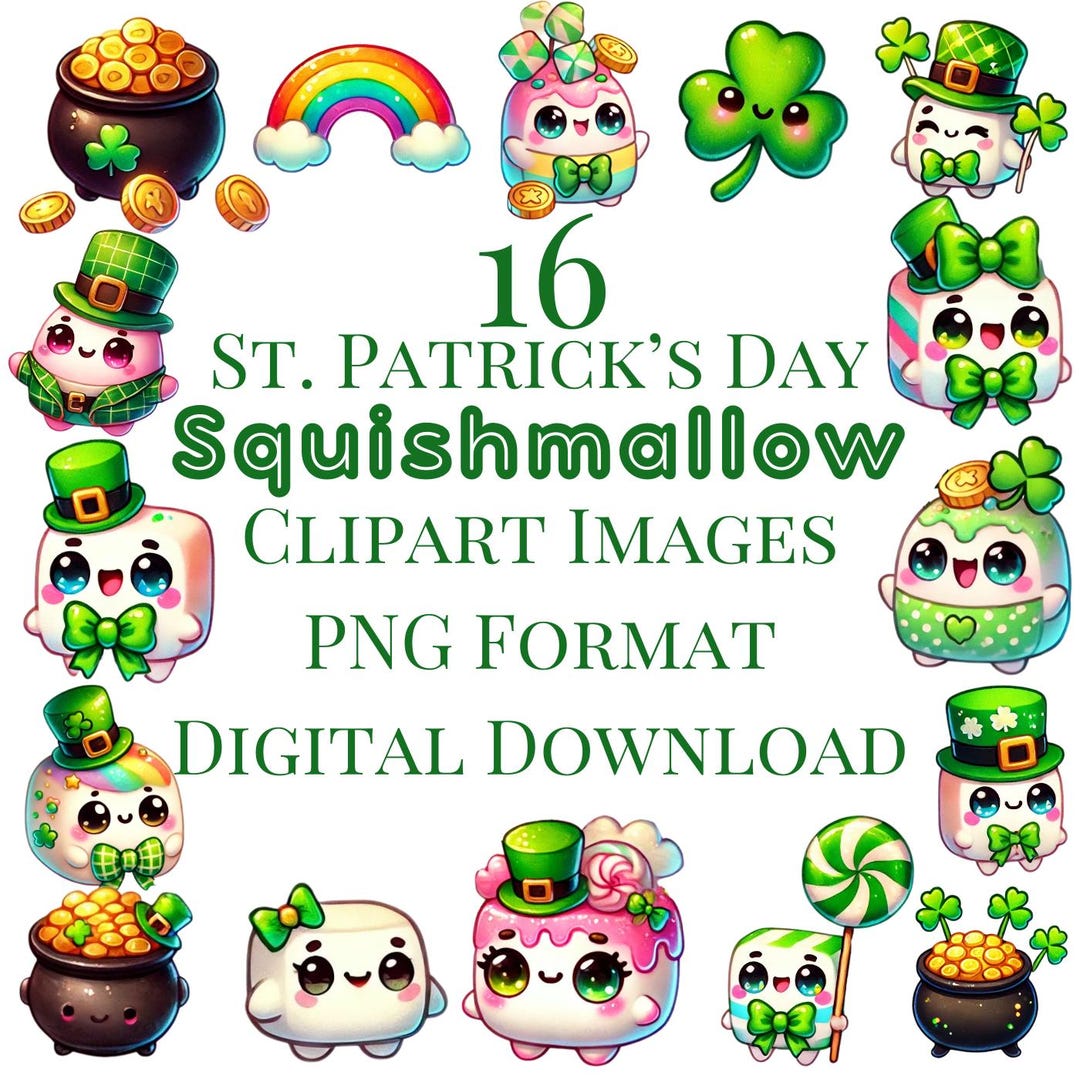 St.patricks Day, Squishmallow Clipart PNG Bundle, Candy Grams, Kawaii ...