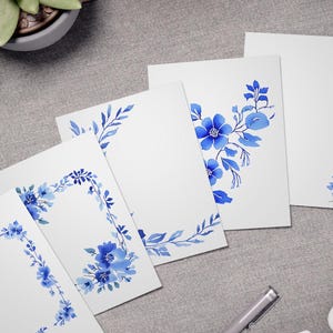Blue Willow Floral Border Clipart: Chinoiserie PNG Graphics (digital ...