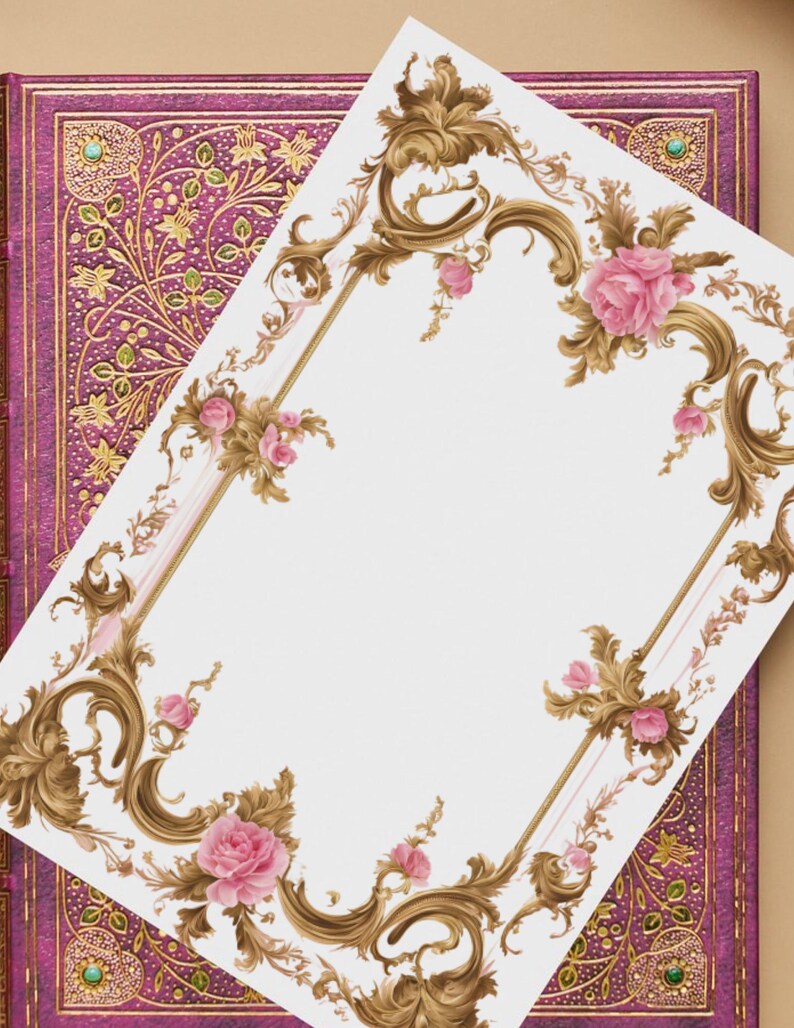 Rococo Pink and Gold Frame Clipart: Baroque PNG Borders (digital ...