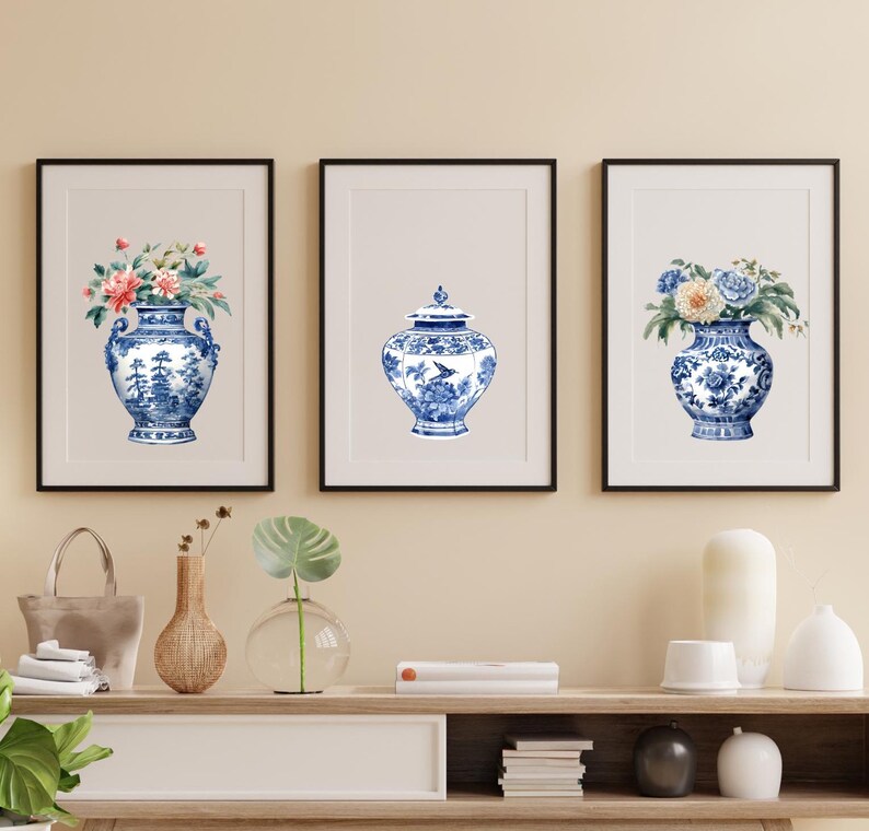 Chinoiserie Vase Clipart, Chinoiserie Toile De Jouy Wall Art, Floral ...