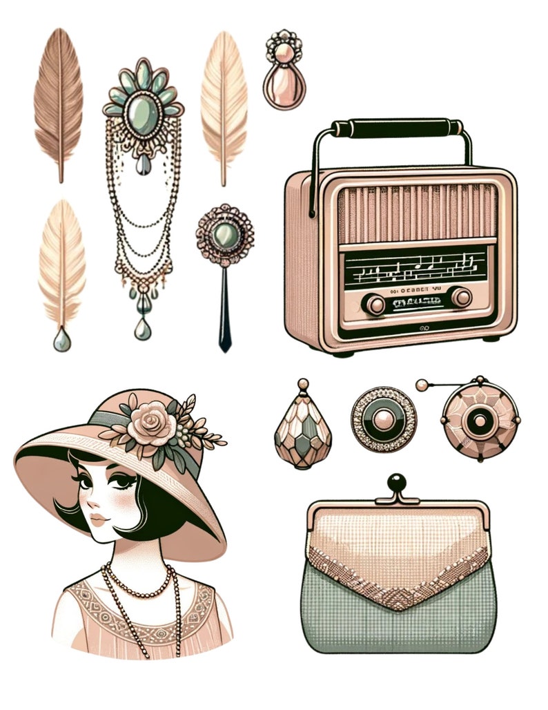 Vintage Coquette Clipart, Roaring Twenties, Printable PNG File, 1920s ...