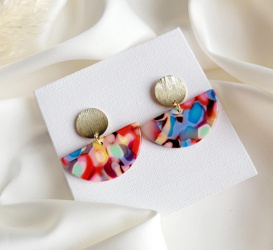 Simple Multicolored Geometric Statement Earrings, Tortoise Shell Drop ...