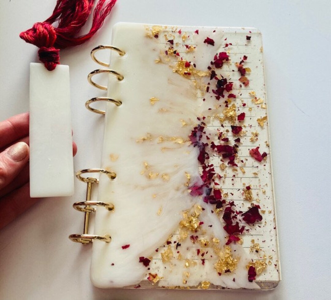 Resin Journal With White, Gold Coloring and Rose Petals - Etsy