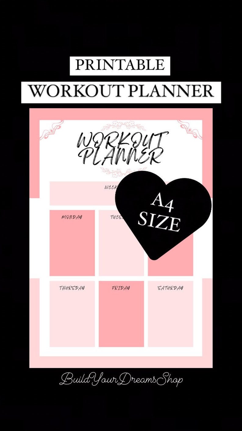 Weekly Workout Planner A4 Printable Planner Single Page Planner Digital ...