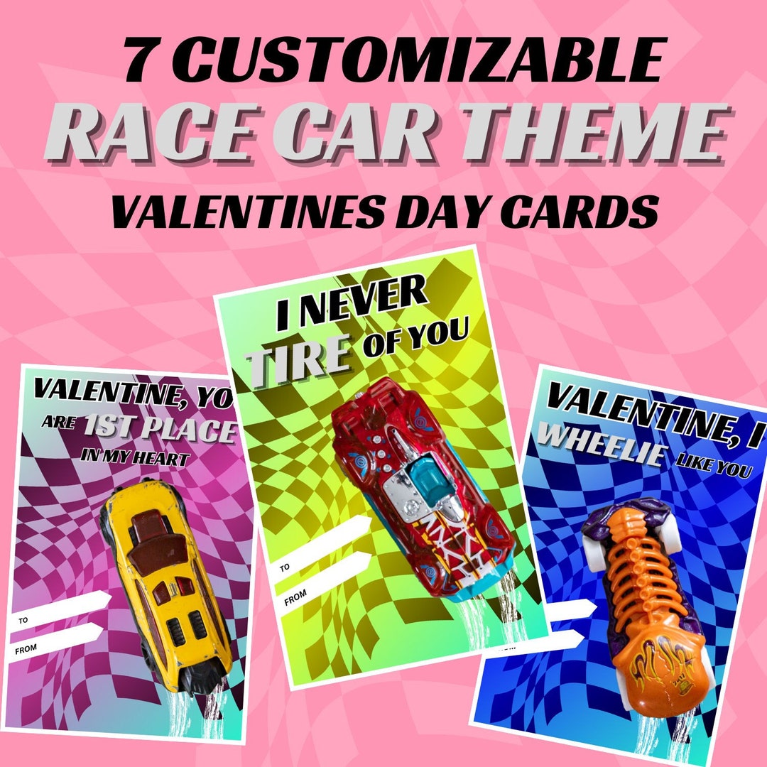 7 Valentines Day Race Car Theme Gifts Cards for Kids Valentine’s School ...