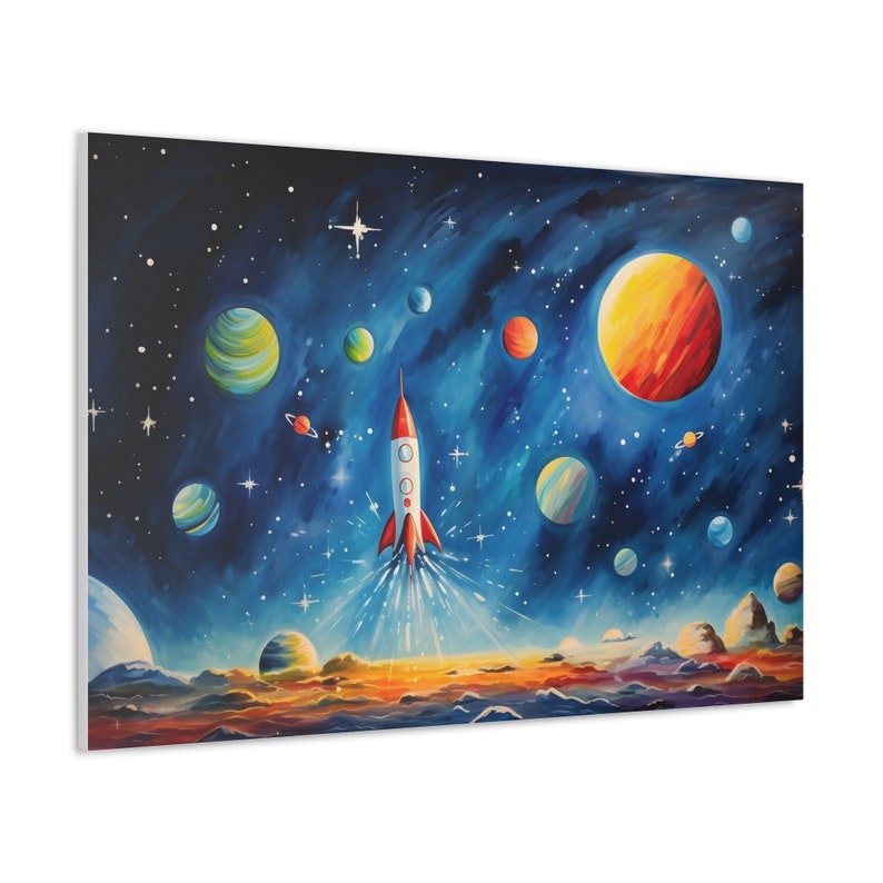 Kids Outer Space Wall Art, Vibrant Planets & Stars Illustration ...