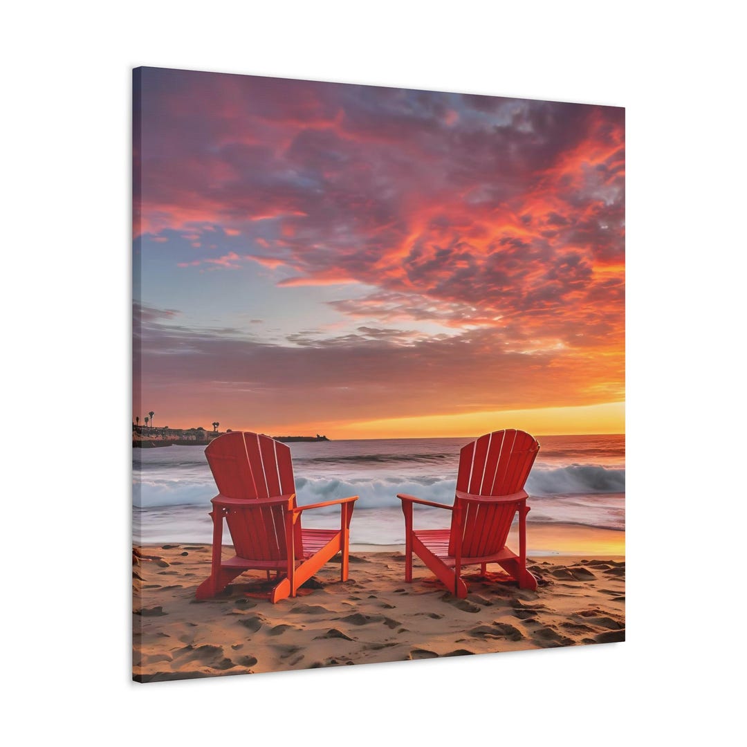 Sunset Serenity: Red Beach Chairs by the Sea - Etsy