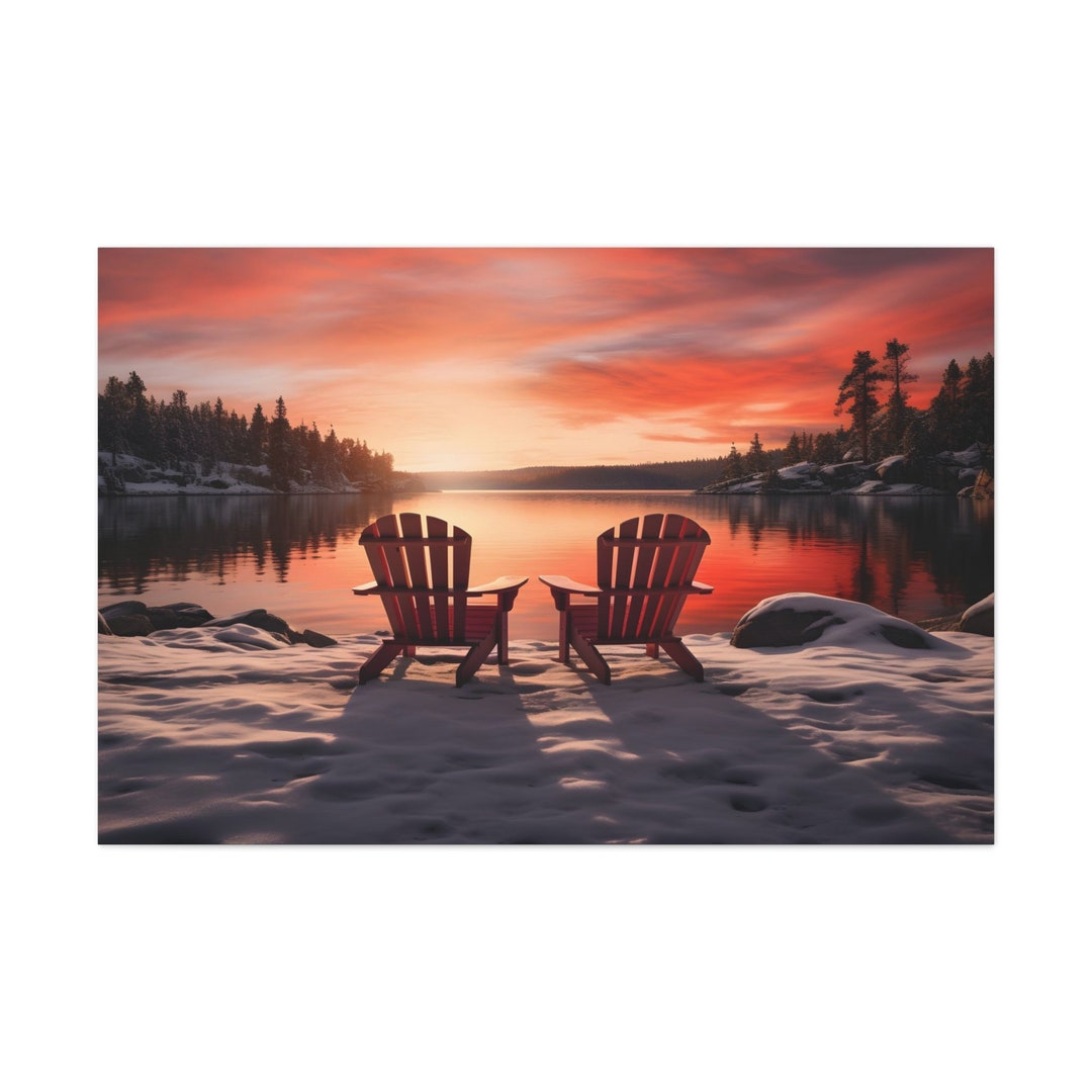 2 Beach Chairs at Sunset in Snowy Lake Arrowhead - Etsy