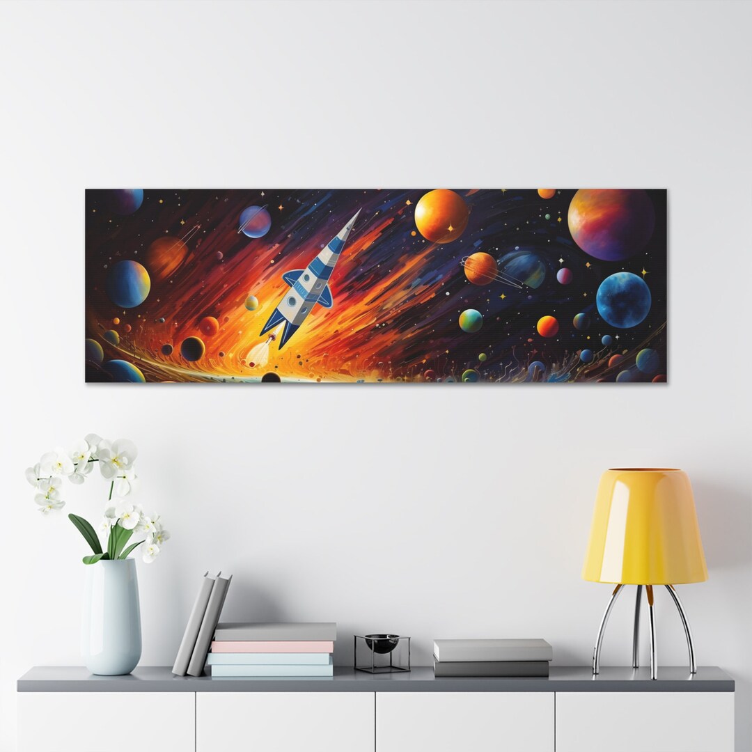 Children's Space-themed Wall Art, Depicting Planets, Stars, and Rockets ...