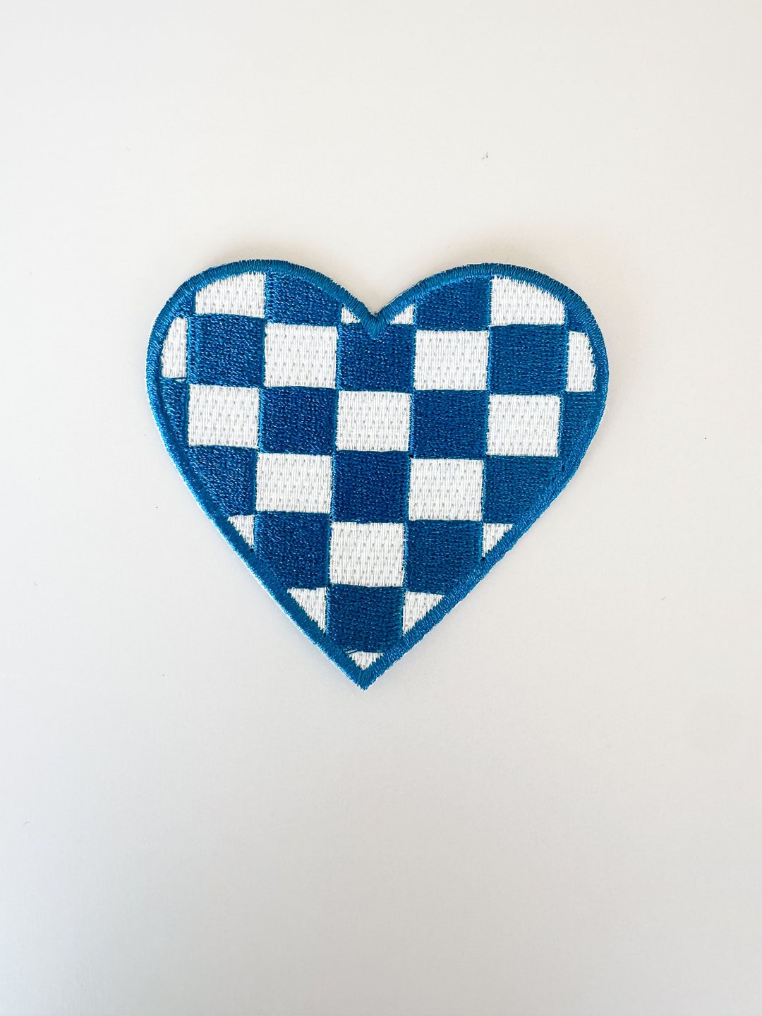 Blue and White Checkered Heart Embroidered Iron on Patch, Trucker Hat ...
