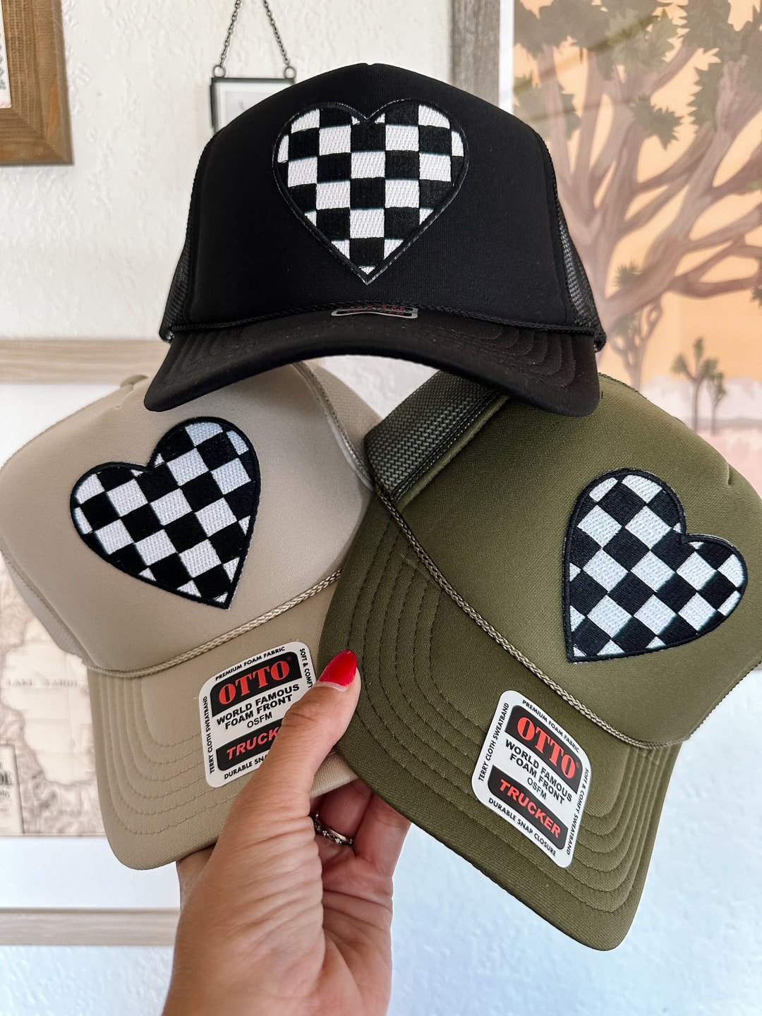 Checkered Heart Trucker Hat, Trendy Hats - Etsy