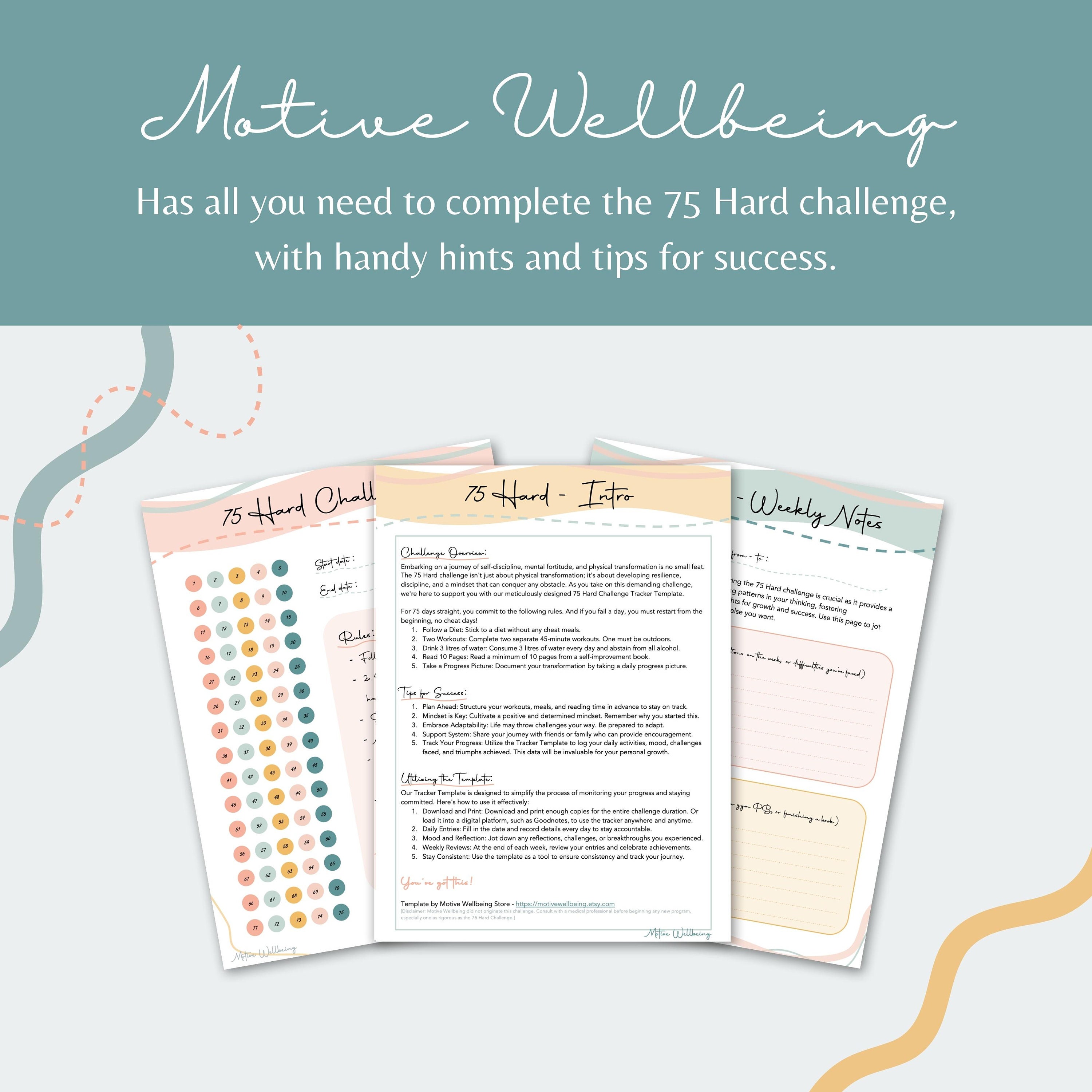 75 Hard Challenge Lifestyle and Wellbeing Downloadable Printable PDF ...