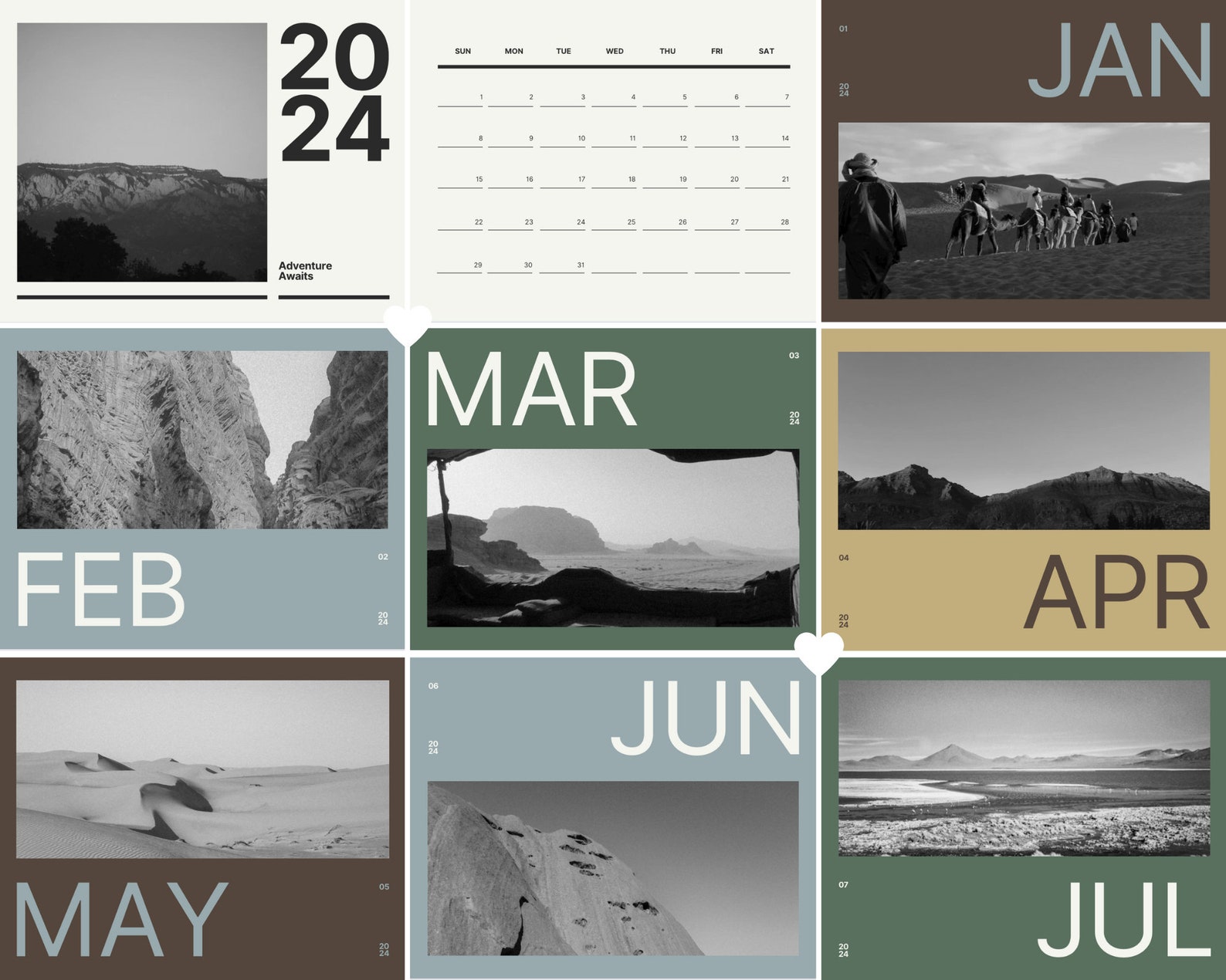2023 2024 Calendar, Minimalist, Wall Calendar, Digital Calendar, 12 ...