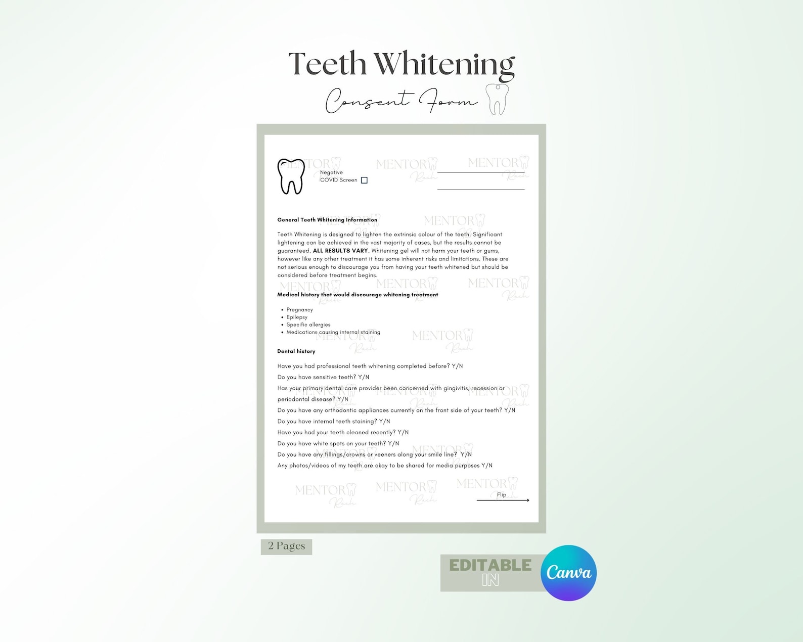 Teeth Whitening Customer Consent Form - Editable Canva Template - Etsy