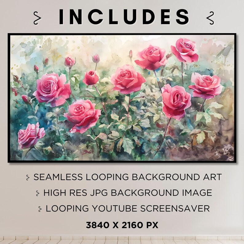 Animated Rose V2 Watercolour Art Video, Screensaver, Background ...