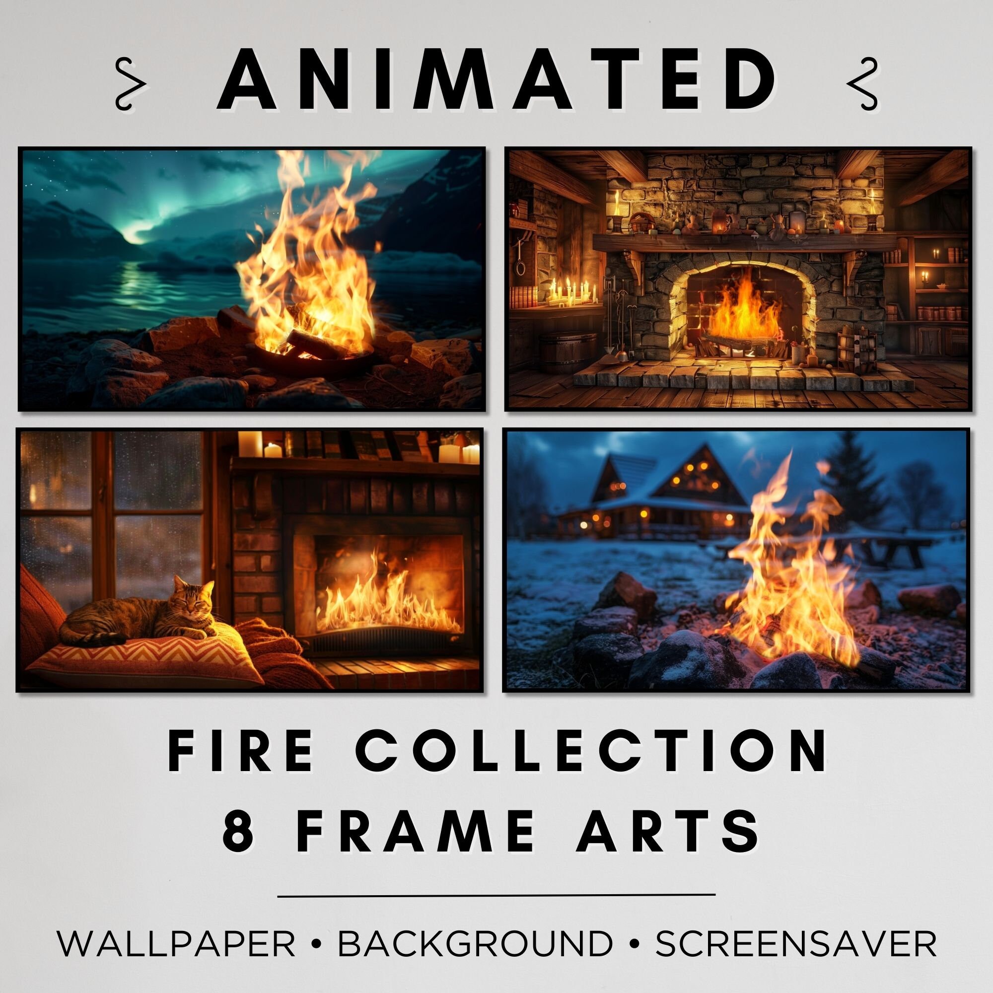 Seamless Animated Virtual Fireplace Videos Art for TV 8x 4K Fireplaces ...