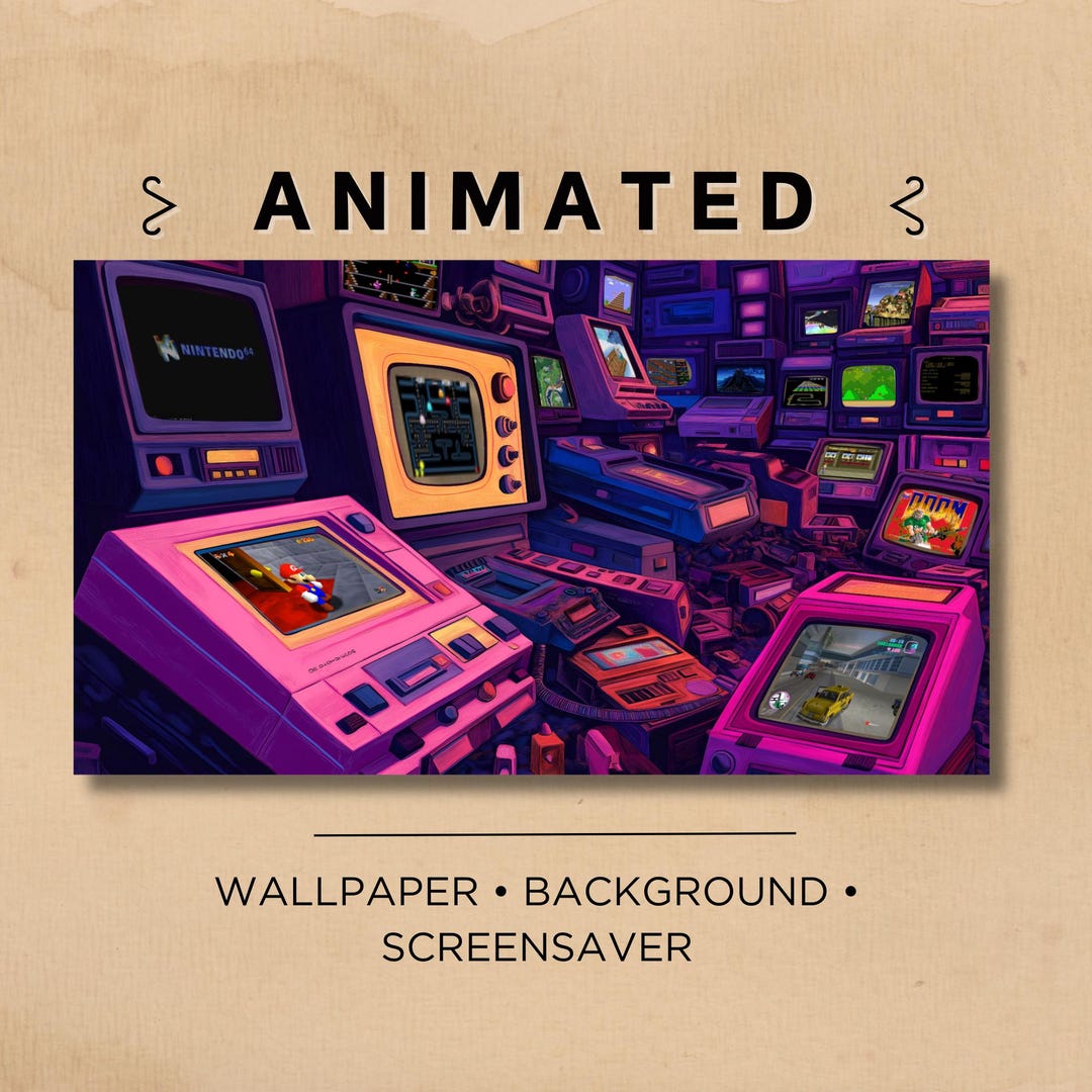 LIVE ANIMATED Background Screensaver Wallpaper | Retro Consoles Room ...