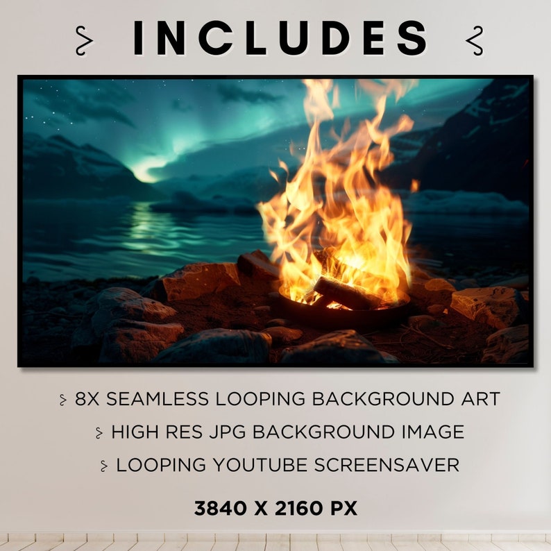 Seamless Animated Virtual Fireplace Videos Art for TV | 8x 4K ...