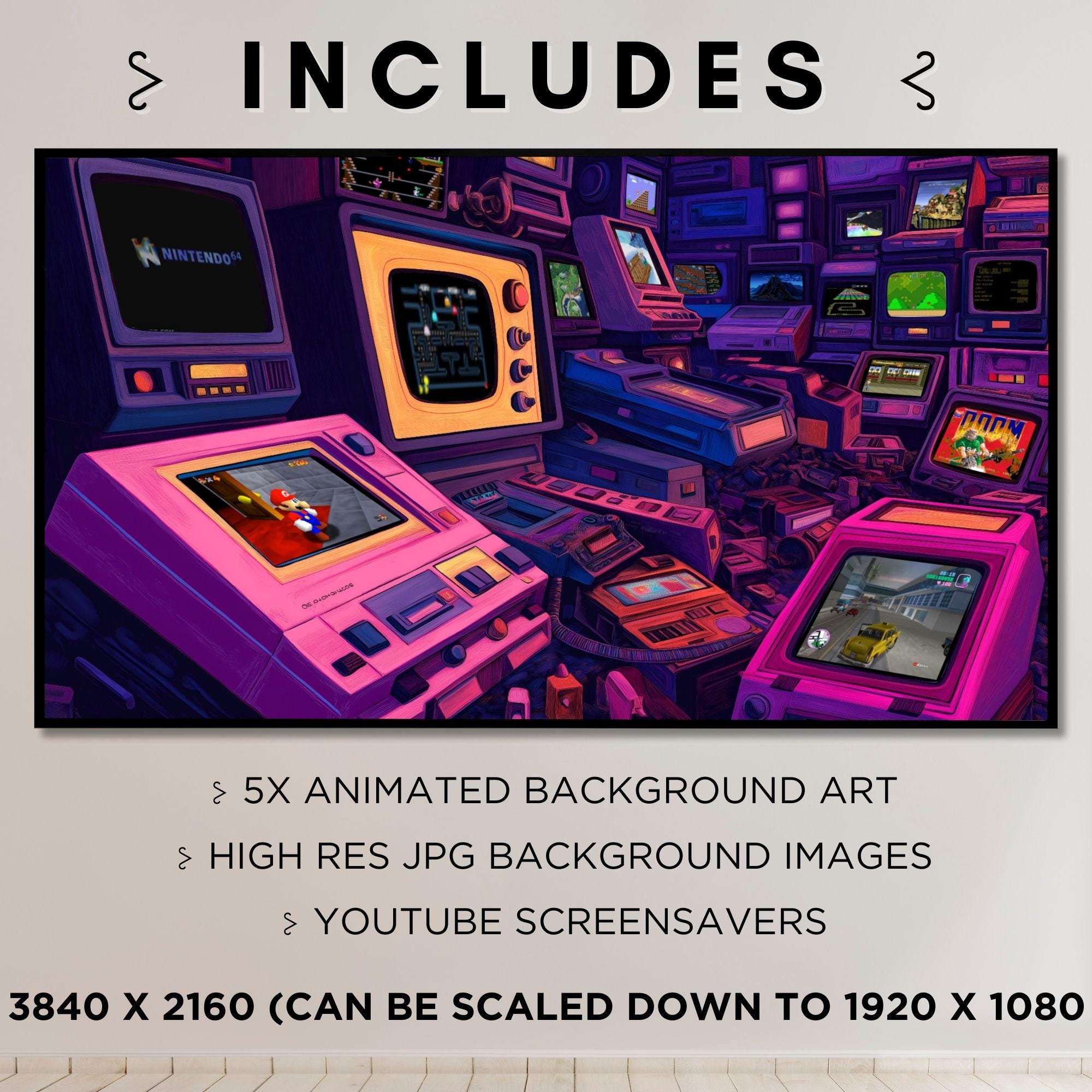 LIVE ANIMATED Background Screensaver Wallpaper | Retro Consoles Room ...