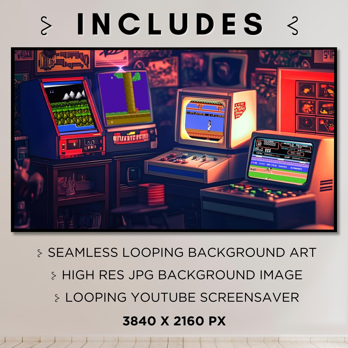 SEAMLESS ANIMATED Background Screensaver Wallpaper | Retro Mini Arcade ...
