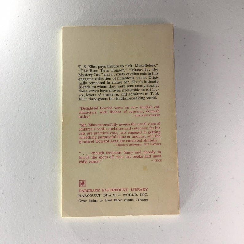 T.S. Eliot’s Old Possum’s Book of Practical Cats - Etsy