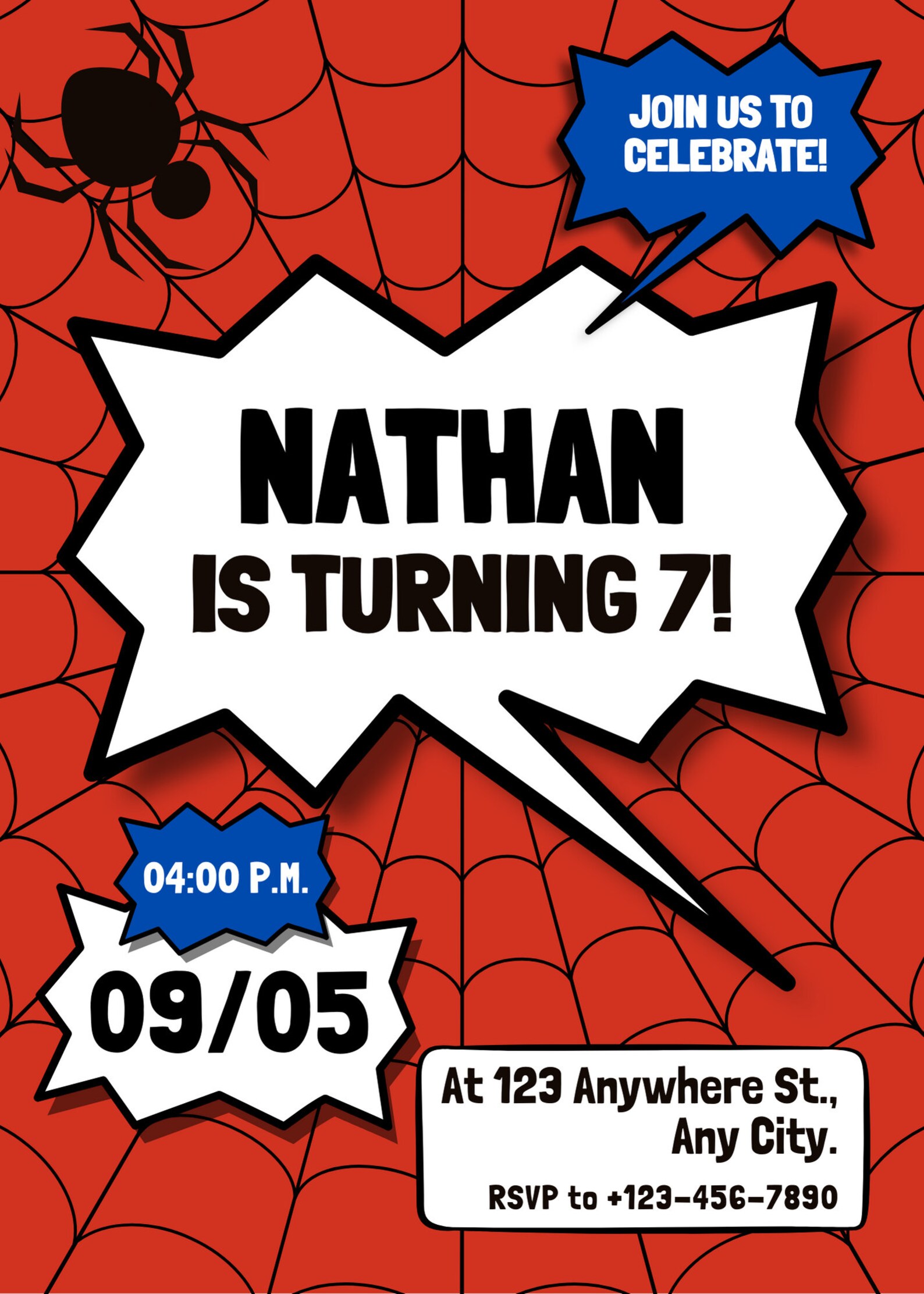 Spiderman Cartoon Invite for Boy's Birthday Party - Etsy