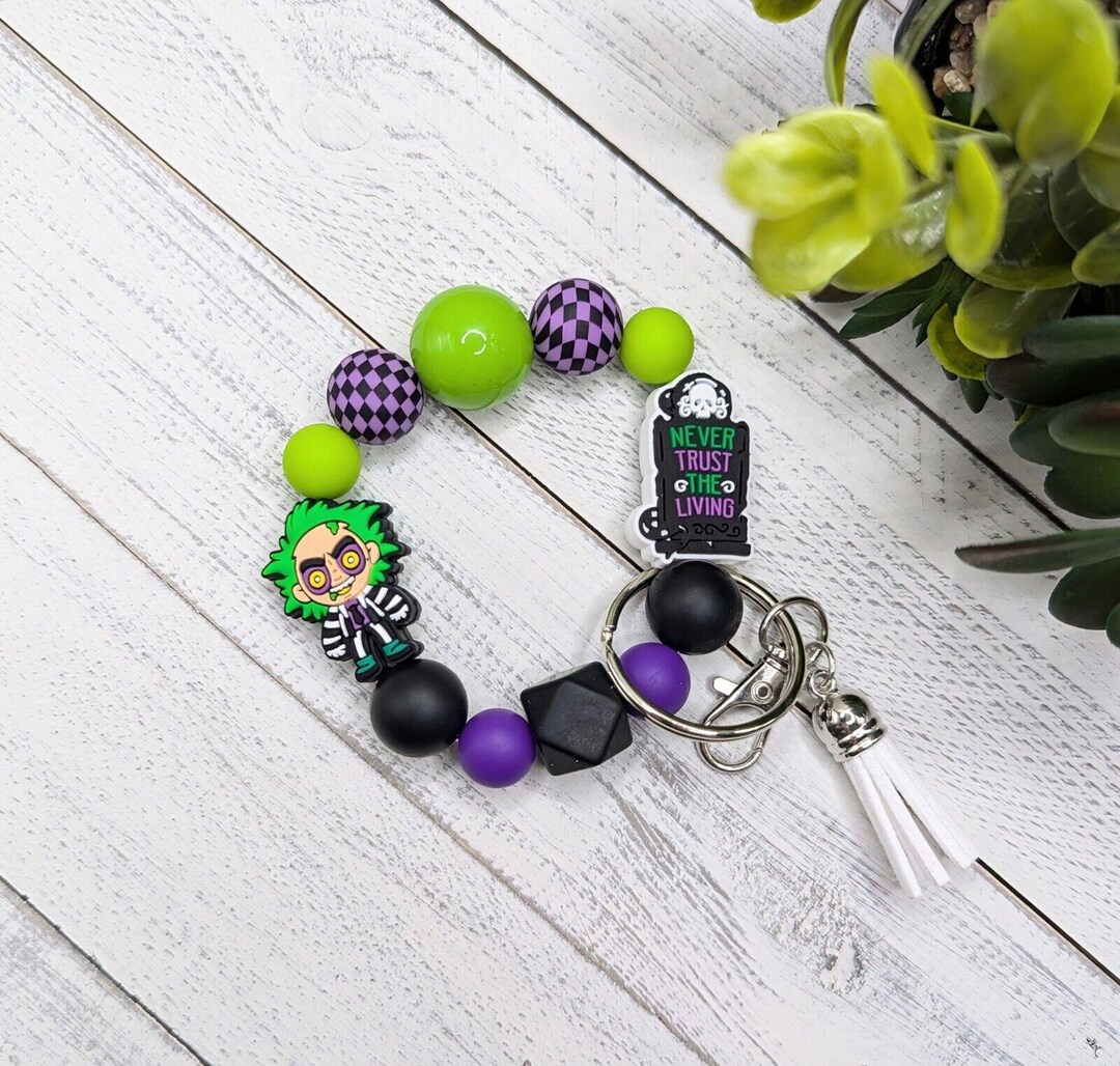 Beetle Guy Horror Wristlet With Silicone Charms Stretches 8" Key Ring ...