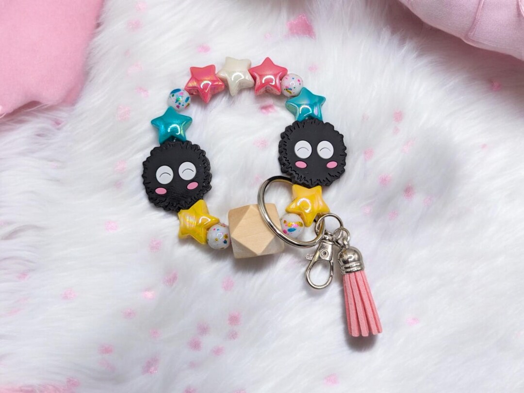 Cute Soot Spirit Anime Wristlet Keychain 7.5" Stretchy Key Ring ...