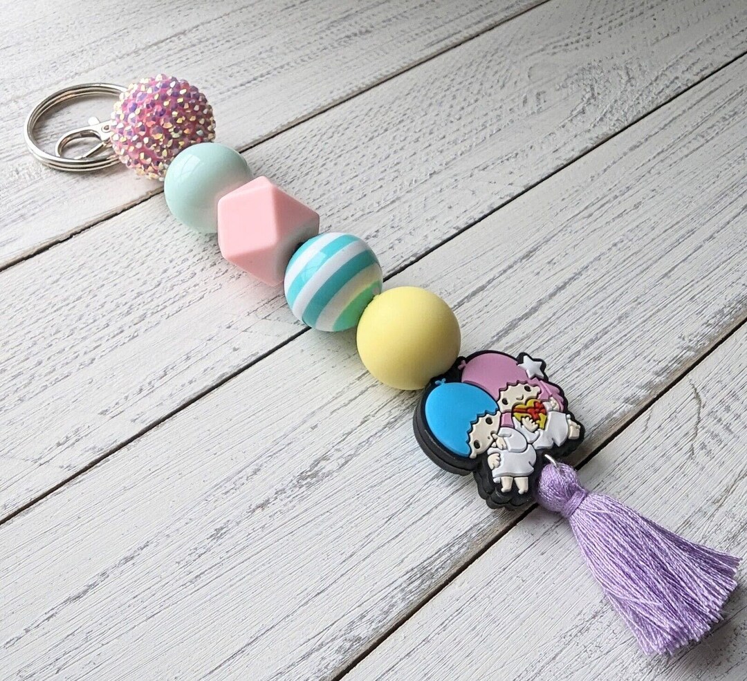 Tiny Twin Stars Japanese Keychain With Silicone Charm 7" Key Ring Key ...