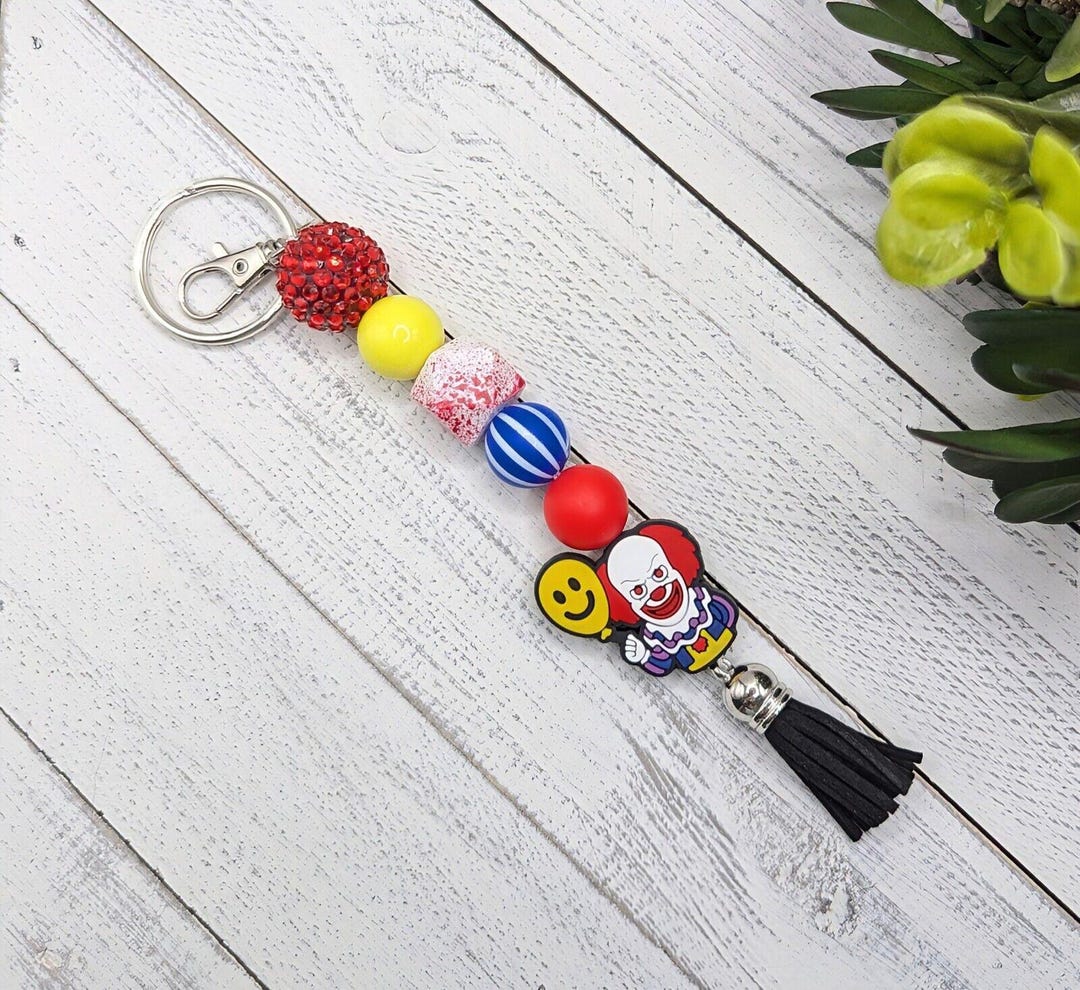 Scary Horror Clown Keychain With Silicone Charm Blood Splatter Bead 7 ...