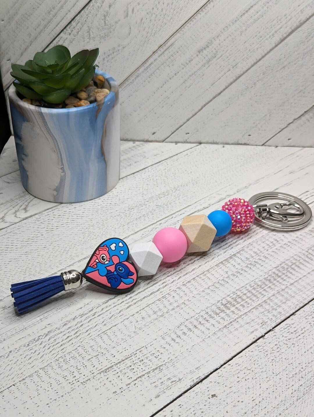 Blue and Pink Alien Heart Keychain With Silicone Movie 7" Key Ring ...