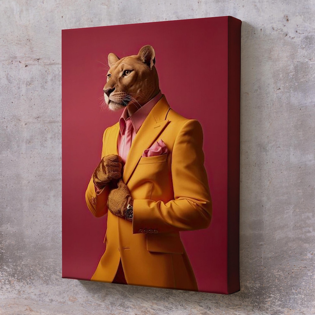 Elegant Panther İn Human Clothes Painting, Large Wall Art, Framed ...
