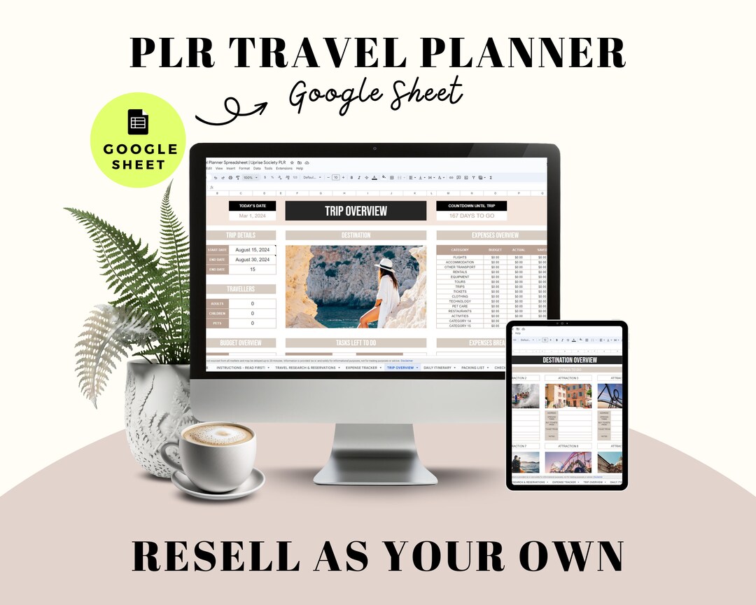 PLR TRAVEL PLANNER Google Sheet, Digital Travel Planner, Vacation Planner, Resell, Travel ...