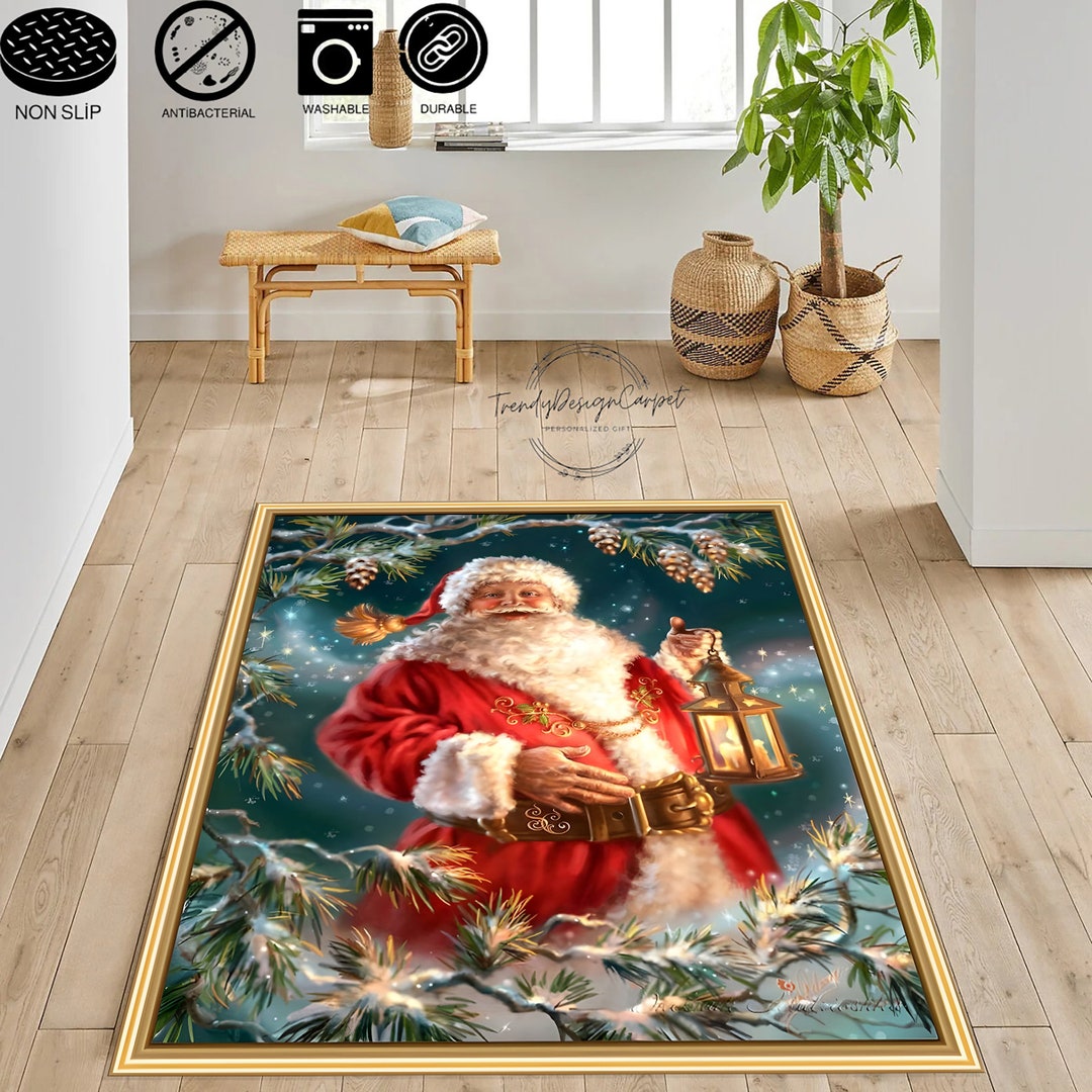 Vintage Christmas Rug / Santa Claus / Cottagecore Decor / - Etsy