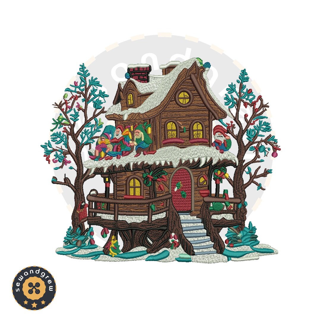 Winter Tree House Embroidery Design - Etsy