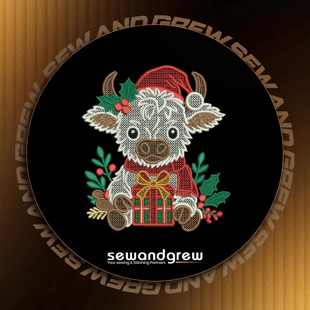 Christmas Highland Cow Embroidery Design - Etsy