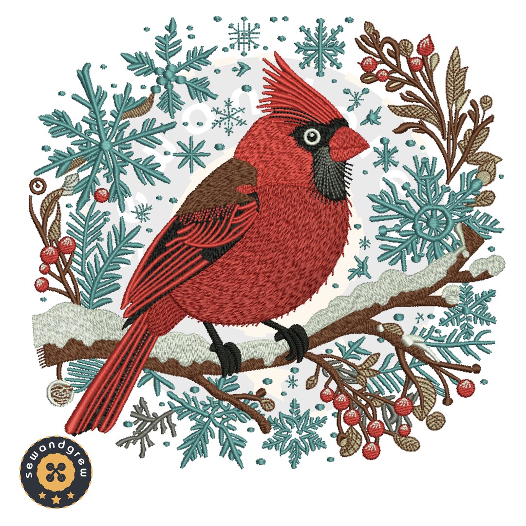 Decorative Winter Cardinal Embroidery Design - Etsy