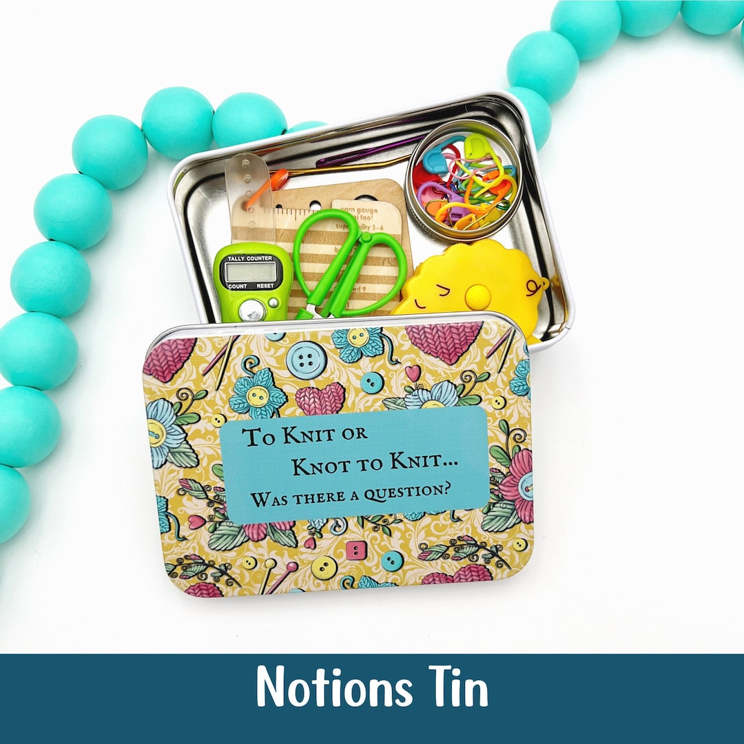Knitting Notions Tin for Knitting Supplies Needle Gauge for Knitting ...