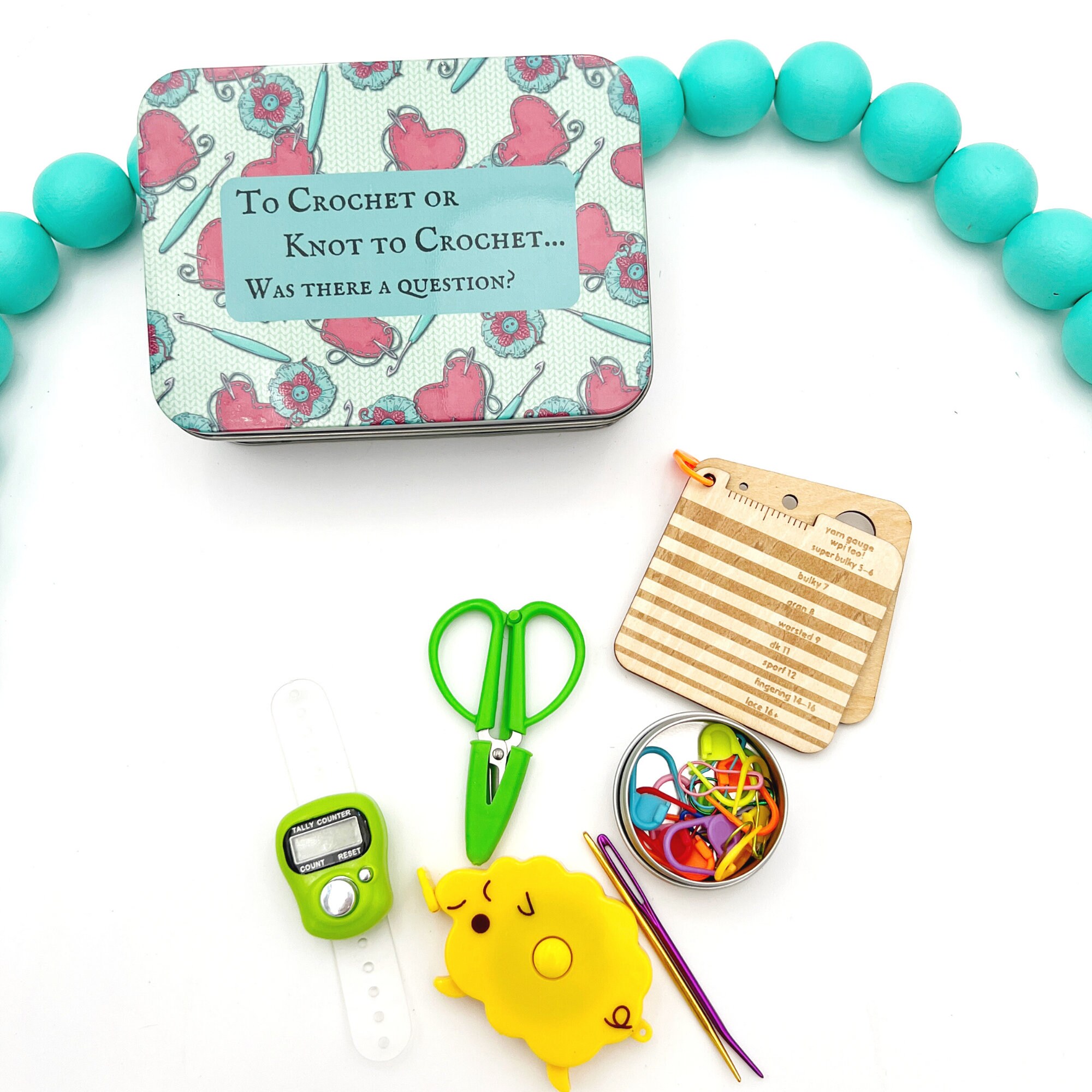 Crochet Notions Tin for Crochet Supplies Needle Gauge for Crochet Gift ...