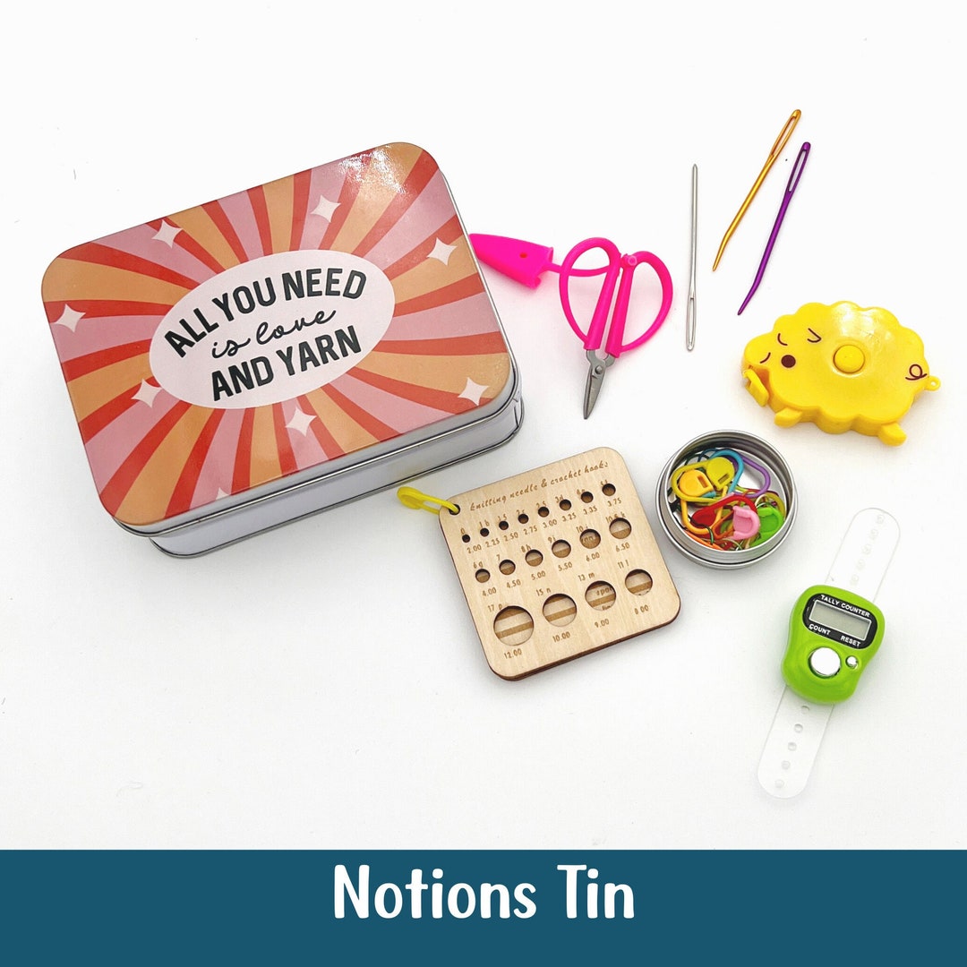 Crochet Notions Tin for Knitting Supplies Needle Gauge for Knitting ...