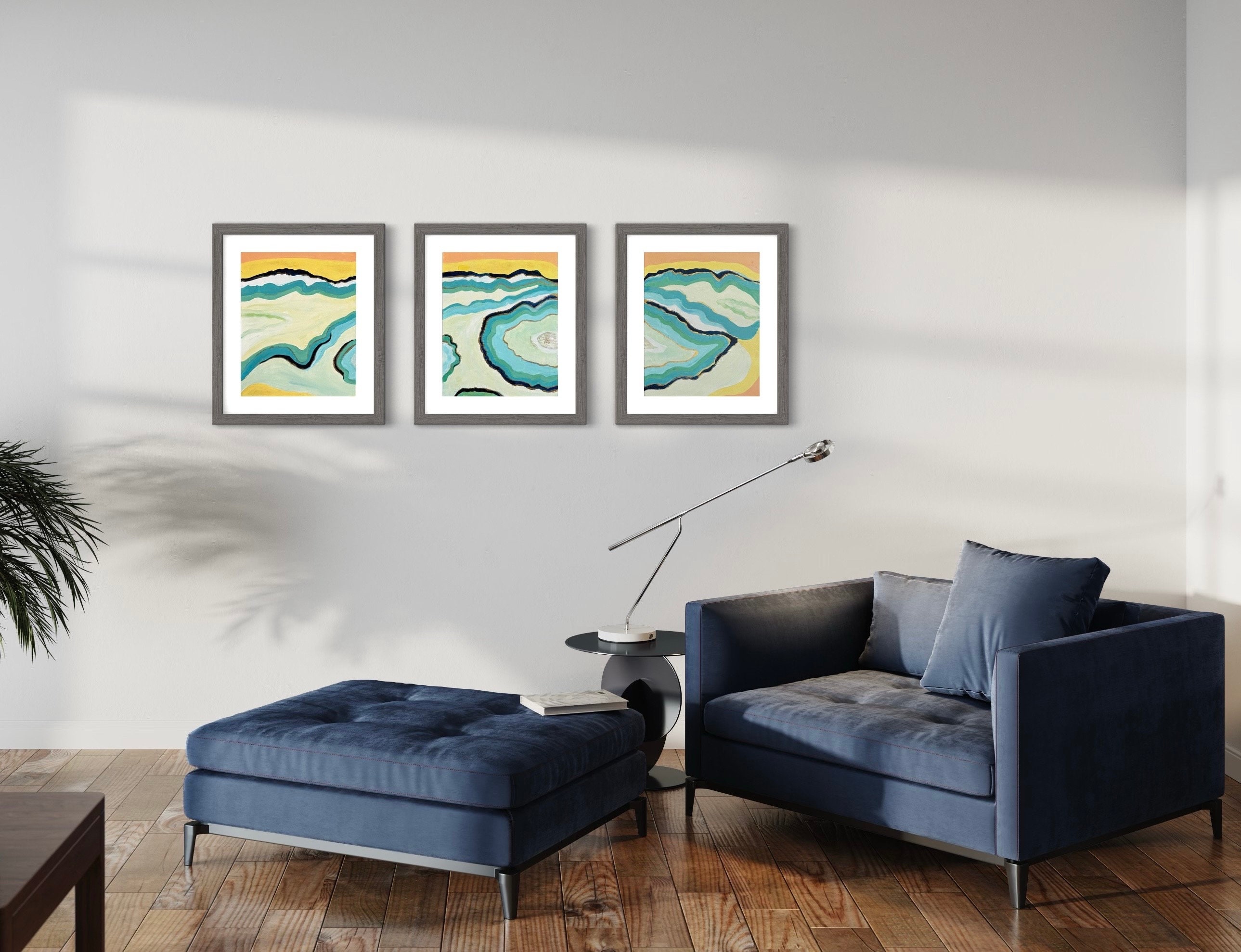 Hand-painted Acrylic Abstract Triptych, Mid-century Modern Wall Art Set ...