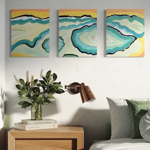Hand-painted Acrylic Abstract Triptych, Mid-century Modern Wall Art Set ...