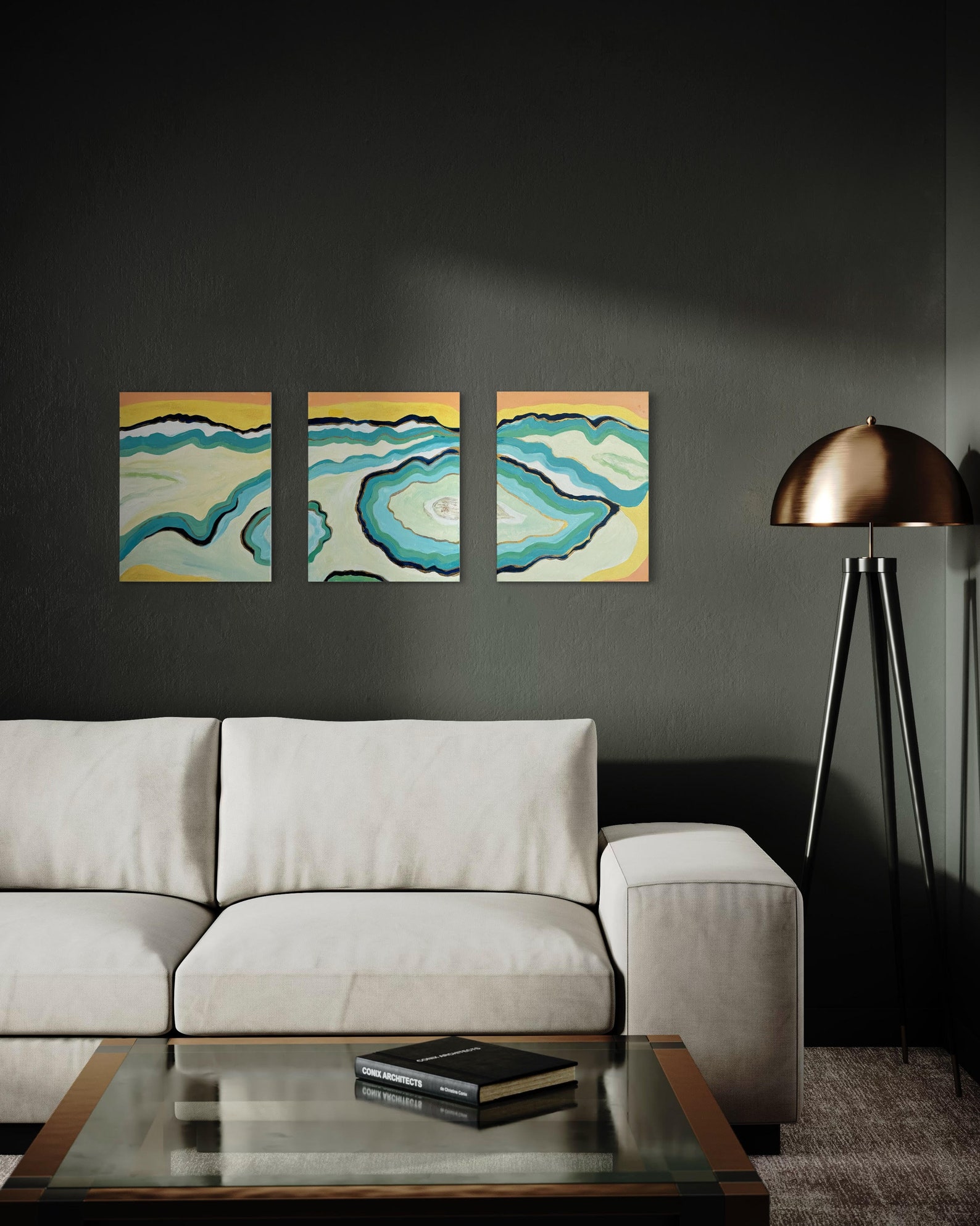 Hand-painted Acrylic Abstract Triptych, Mid-century Modern Wall Art Set ...