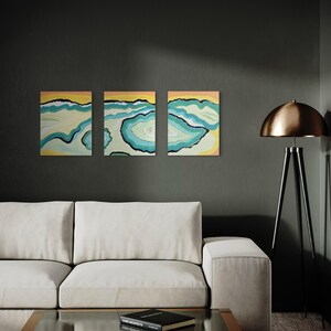 Hand-painted Acrylic Abstract Triptych, Mid-century Modern Wall Art Set ...
